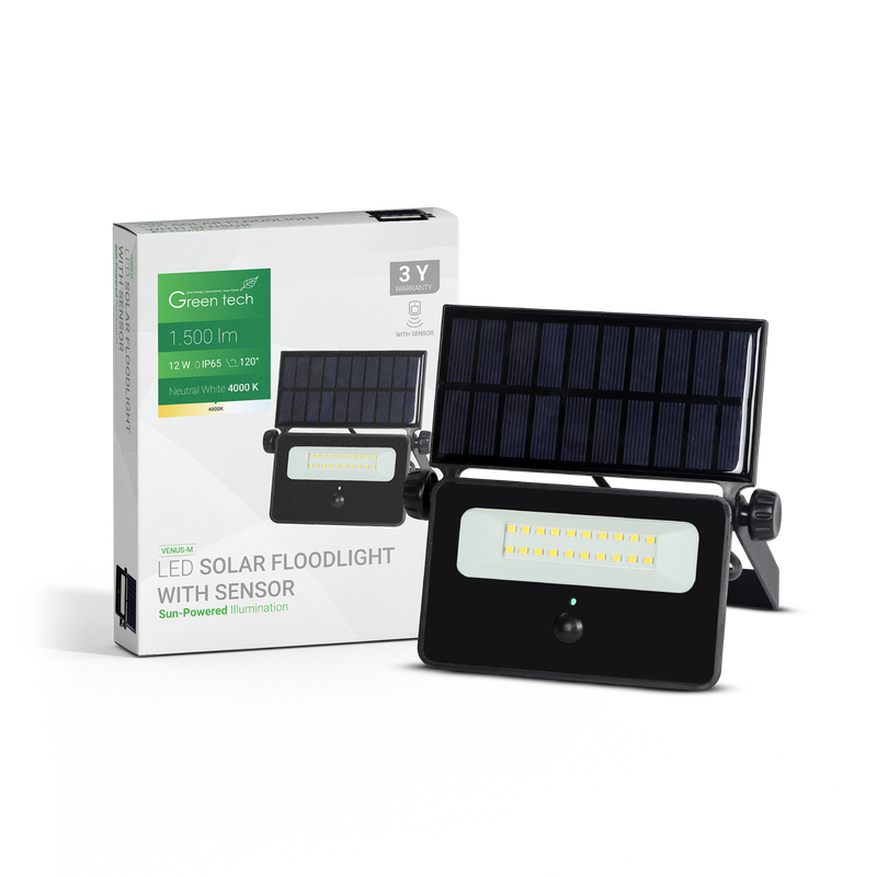 GREEN TECH LED solarni reflektor Green Tech 12W, 4000K, IP65, 1500 lm ...